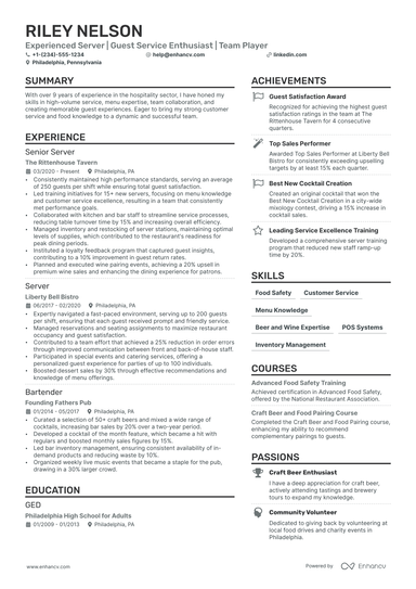 28 Bartender Resume Examples & Guide for 2025