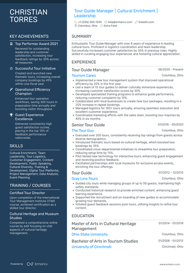 18 Tour Guide Resume Examples & Guide for 2025