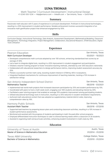 18 Math Teacher Resume Examples & Guide for 2025