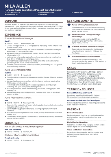20 Podcaster Resume Examples & Guide for 2025