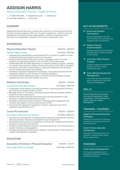 19 Physical Education Teacher Resume Examples, Templates & Guide for 2025