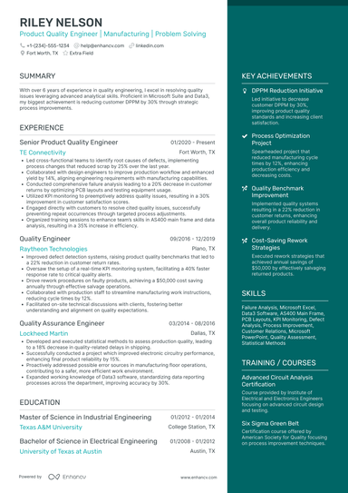 21 Quality Engineer Resume Examples & Guide for 2025