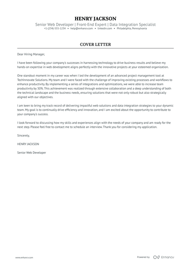 24 Professional Web Developer Cover Letter Examples and Template for ...