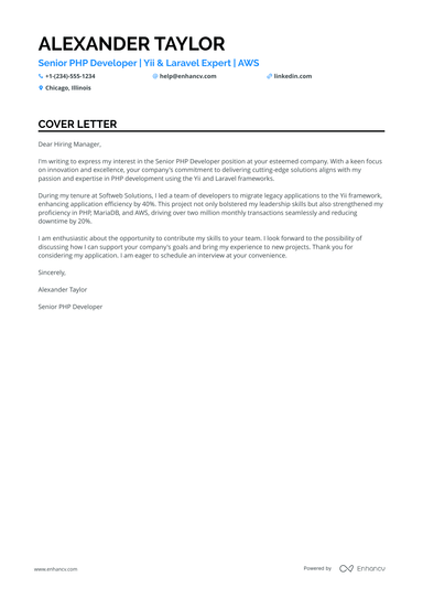 5 Professional PhP Developer Cover Letter Examples and Template for ...
