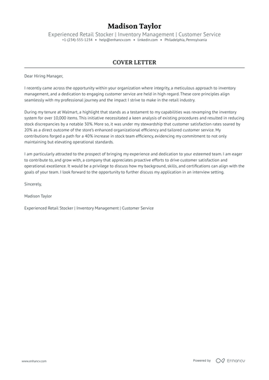 7 Professional Stocker Cover Letter Examples and Template for 2025 ...