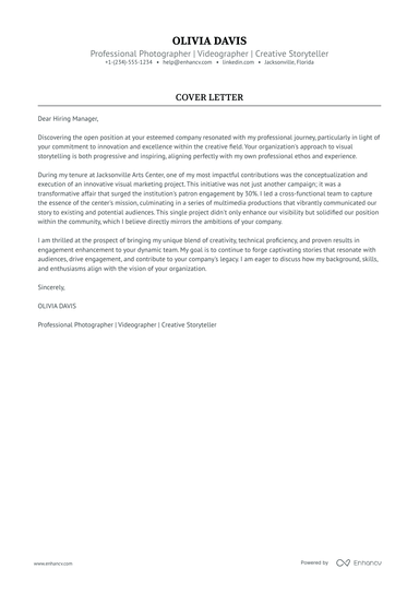 9 Professional Photographer Cover Letter Examples and Template for 2024 ...