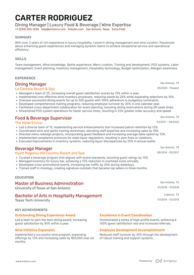 29 Restaurant Manager Resume Examples & Guide for 2025