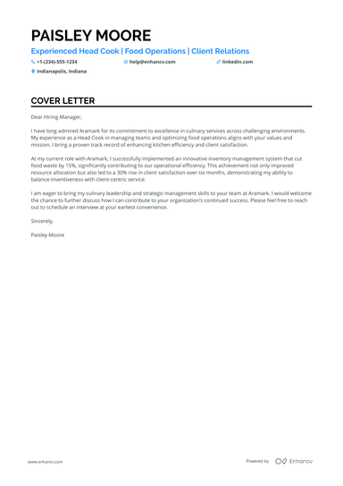 7 Professional Cook Cover Letter Examples and Template for 2025 | Enhancv