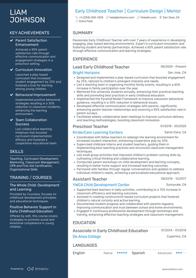 21 Early Childhood Teacher Resume Examples & Guide for 2025