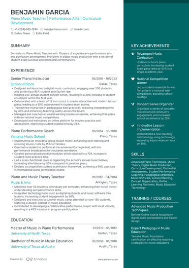 17 Music Teacher Resume Examples & Guide for 2025