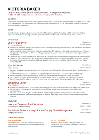 17 Bus Driver Resume Examples & Guide for 2025