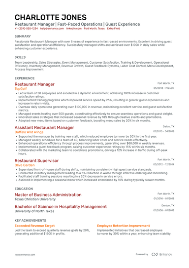 29 Restaurant Manager Resume Examples & Guide for 2025