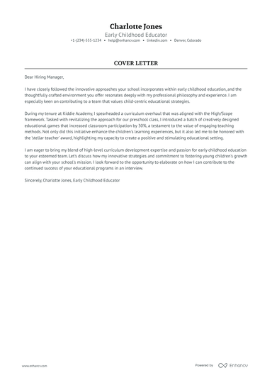 9 Professional Preschool Teacher Cover Letter Examples and Template for ...