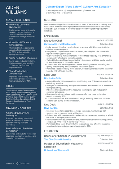 22 Culinary Resume Examples & Guide for 2025