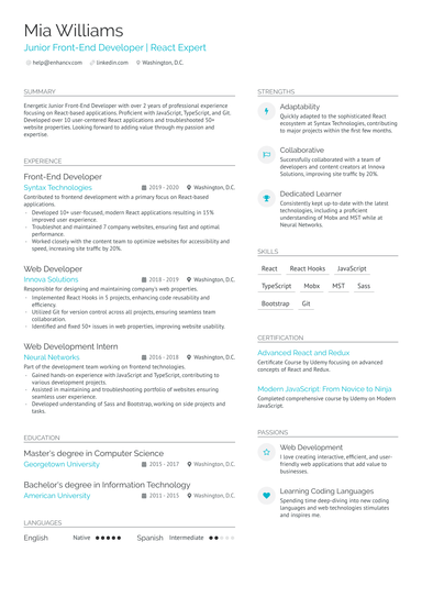8 React Developer Resume Examples & Guide for 2024