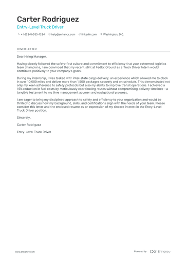 7 Professional Truck Driver Cover Letter Examples and Template for 2025 ...
