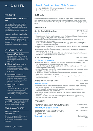 21 Android Developer Resume Examples & Guide for 2025