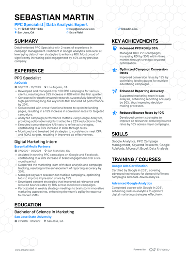 5 PPC Specialist Resume Examples & Guide for 2025