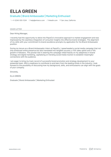5 Professional Brand Ambassador Cover Letter Examples and Template for ...