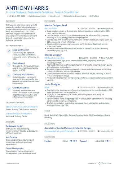 25 Interior Designer Resume Examples & Guide for 2025