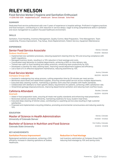 18 Food Service Resume Examples, Templates & Guide for 2025