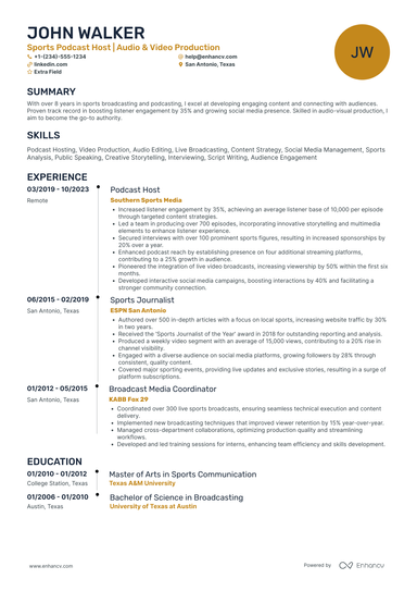 20 Podcaster Resume Examples & Guide for 2025
