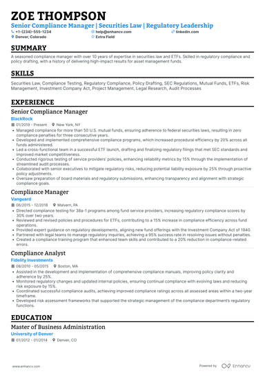 20 Compliance Manager Resume Examples & Guide for 2025