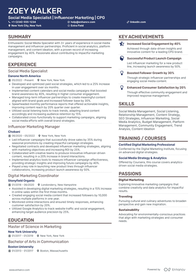 11 Social Media Influencer Resume Examples & Guide for 2025