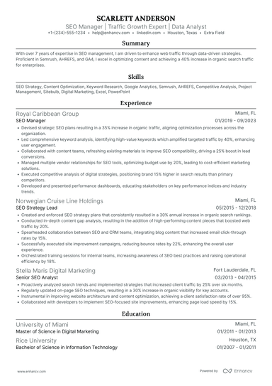 12 SEO Manager Resume Examples & Guide for 2025