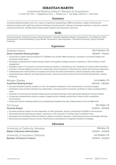 6 Investment Banking Analyst Resume Examples & Guide for 2025