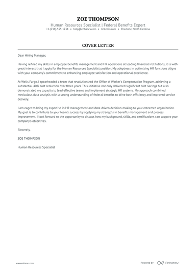 29 Professional HR Cover Letter Examples and Template for 2024 | Enhancv