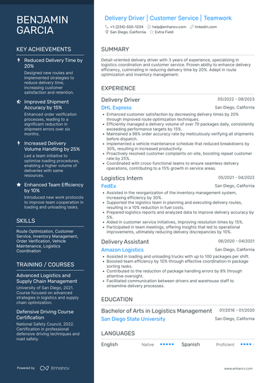 24 Delivery Driver Resume Examples & Guide for 2025