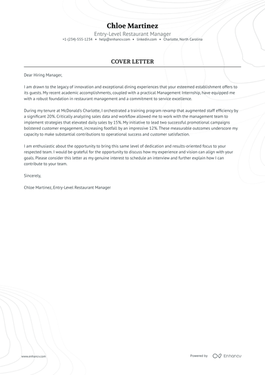 13 Professional Restaurant Manager Cover Letter Examples and Template ...