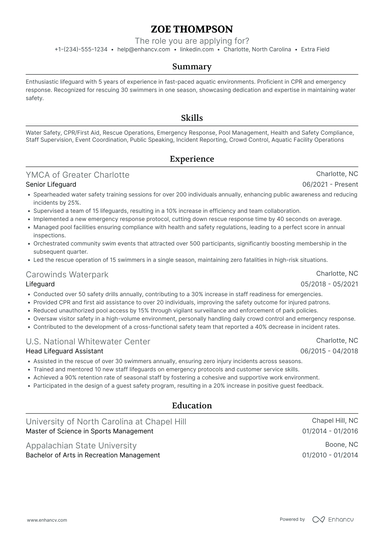 15 Lifeguard Resume Examples & Guide for 2025