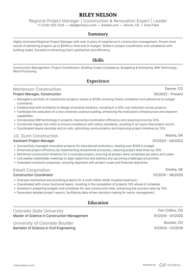 16 Construction Project Manager Resume Examples & Guide for 2025