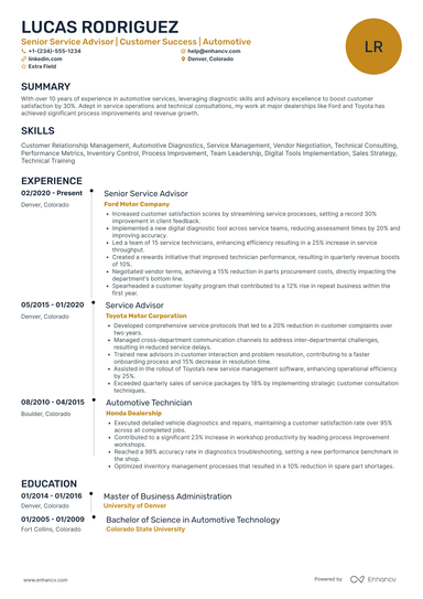 18 Service Advisor Resume Examples & Guide for 2025