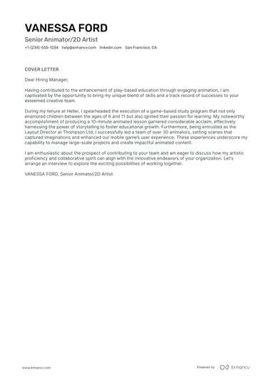 9 Professional Animator Cover Letter Examples and Template for 2025 ...