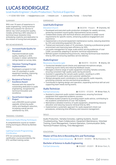 20 Audio Engineer Resume Examples & Guide for 2025