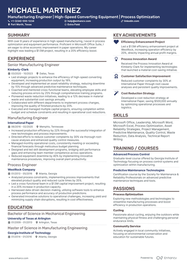21 Manufacturing Engineer Resume Examples & Guide for 2025