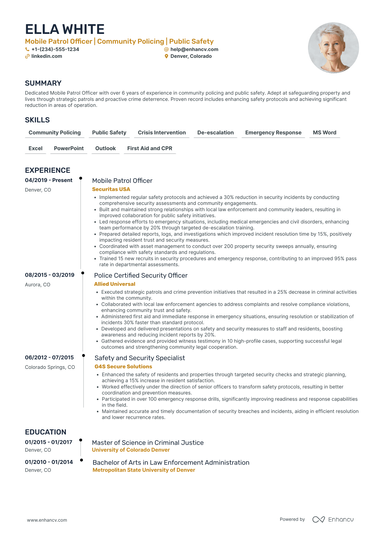 10 Police Officer Resume Examples, Templates & Guide for 2025