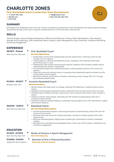 19 Basketball Coach Resume Examples, Templates & Guide for 2025