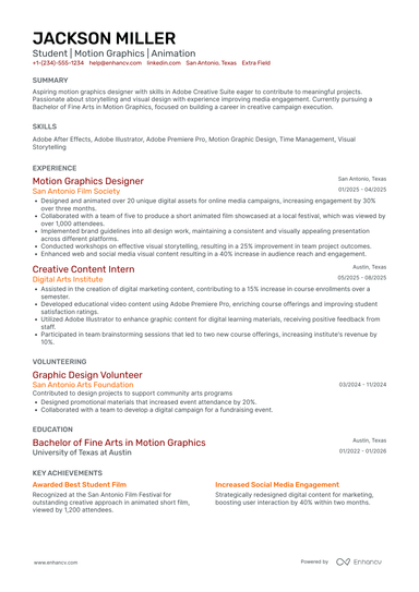 19 Motion Graphics Resume Examples & Guide for 2025