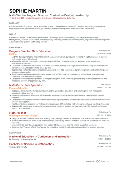 18 Math Teacher Resume Examples & Guide for 2025