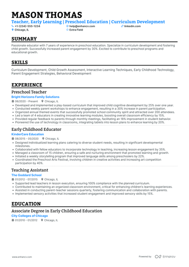 21 Early Childhood Teacher Resume Examples & Guide for 2025