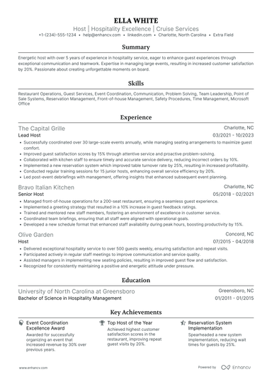 21 Host and Hostess Resume Examples, Templates & Guide for 2025