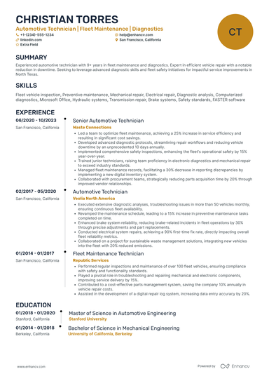 16 Automotive Technician Resume Examples & Guide for 2025