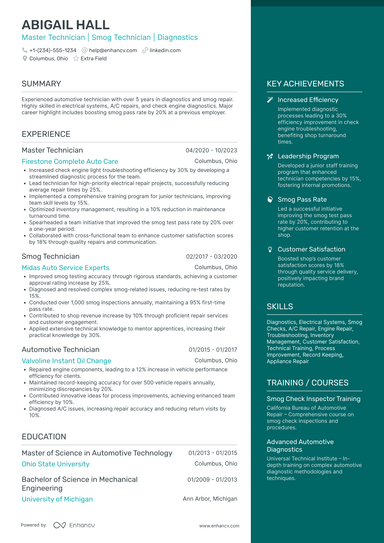 16 Automotive Technician Resume Examples & Guide for 2025