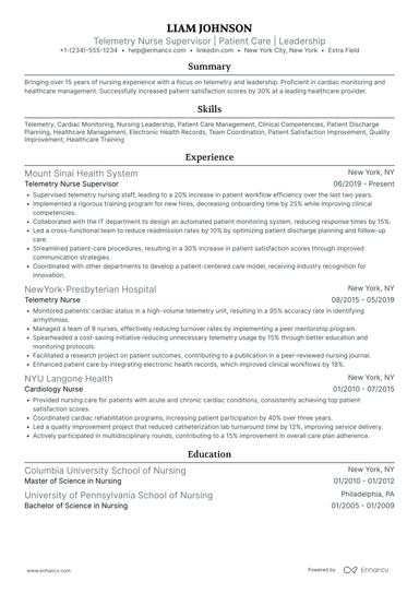 16 Telemetry Nurse Resume Examples & Guide for 2025