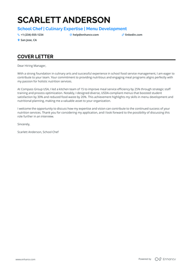 9 Professional Chef Cover Letter Examples and Template for 2025 | Enhancv