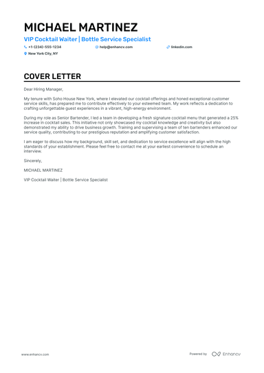 10 Professional Waitress Cover Letter Examples and Template for 2025 ...
